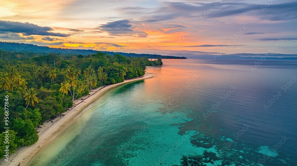 Drone view of the beautiful Santai Beach, Latuhalat, Ambon, Maluku ...