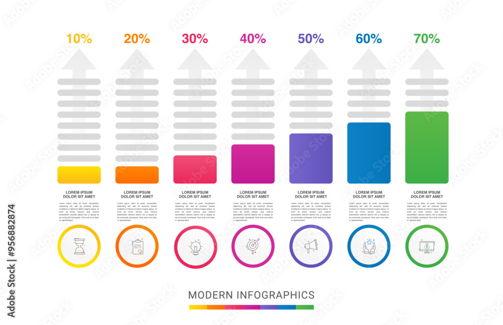 Presentation of modern vector infographic. Business template with seven ...