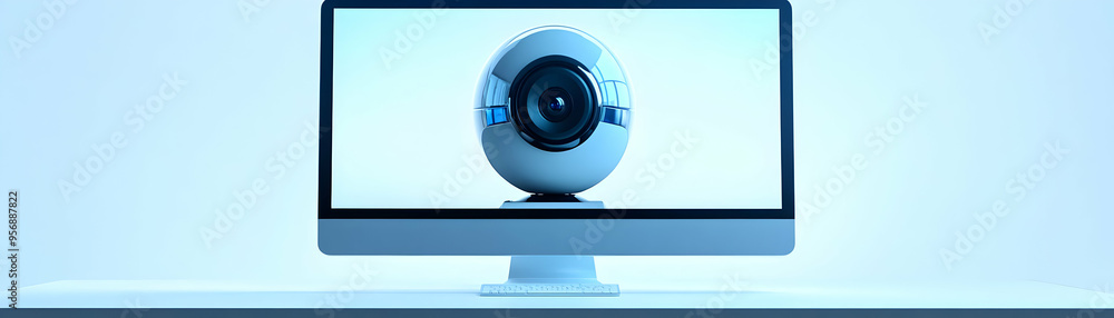 Webcam and Monitor concept as A modern webcam sitting atop a flat ...