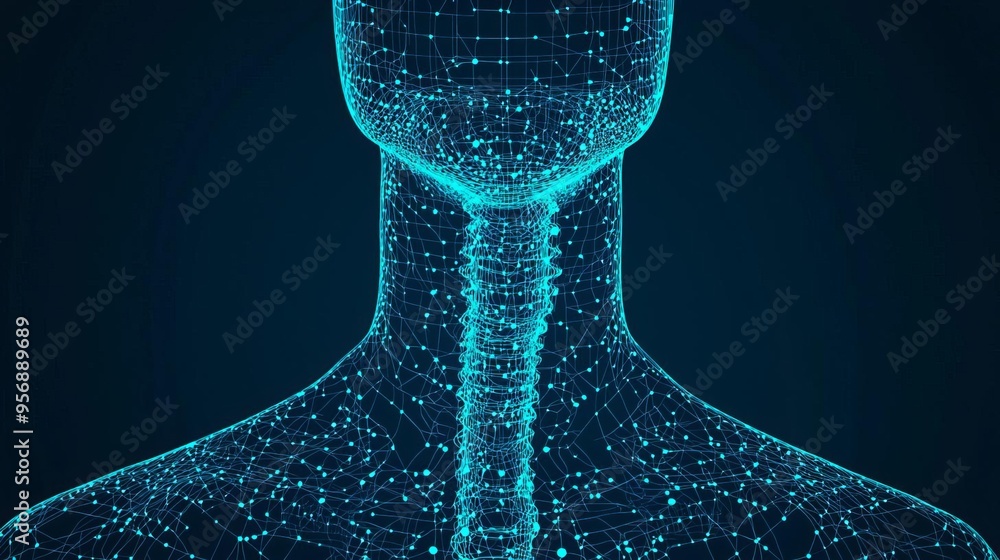 A thyroid gland represented as a digital matrix, with lines and grids ...