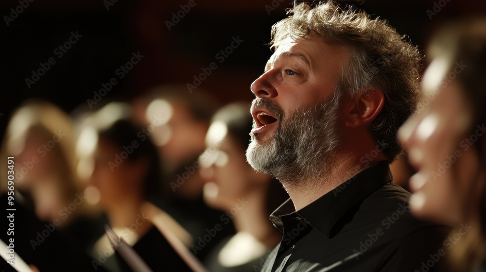 High-definition image of a choir director leading a group of singers ...