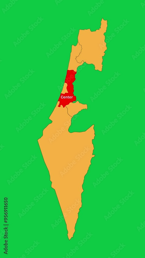 Center map animated video. Map Highlighted on the Israel map with ...