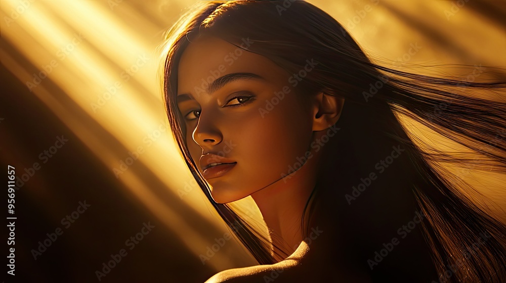 High-resolution image of a woman with sleek, straight hair falling ...