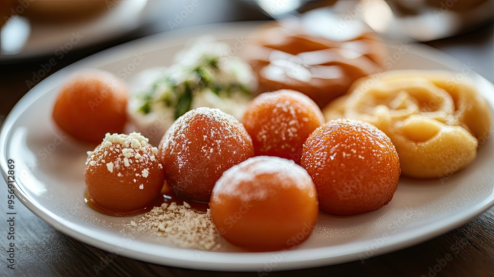 High-resolution image of traditional Indian sweets, such as gulab jamun ...