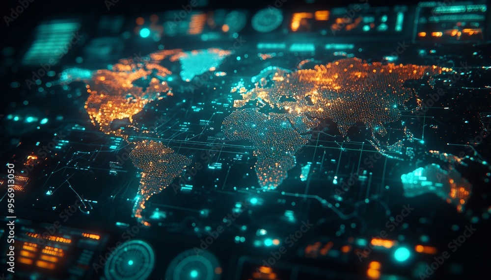 Global Positioning Network: GPS Technology in Action, concept featuring a dynamic world map with ...