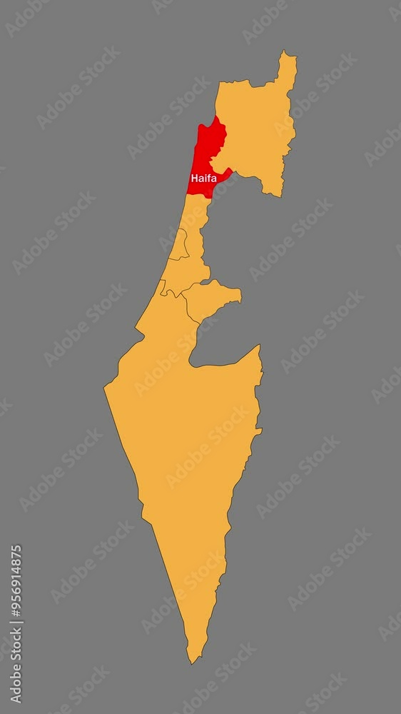 Haifa map animated video. Map Highlighted on the Israel map with ...
