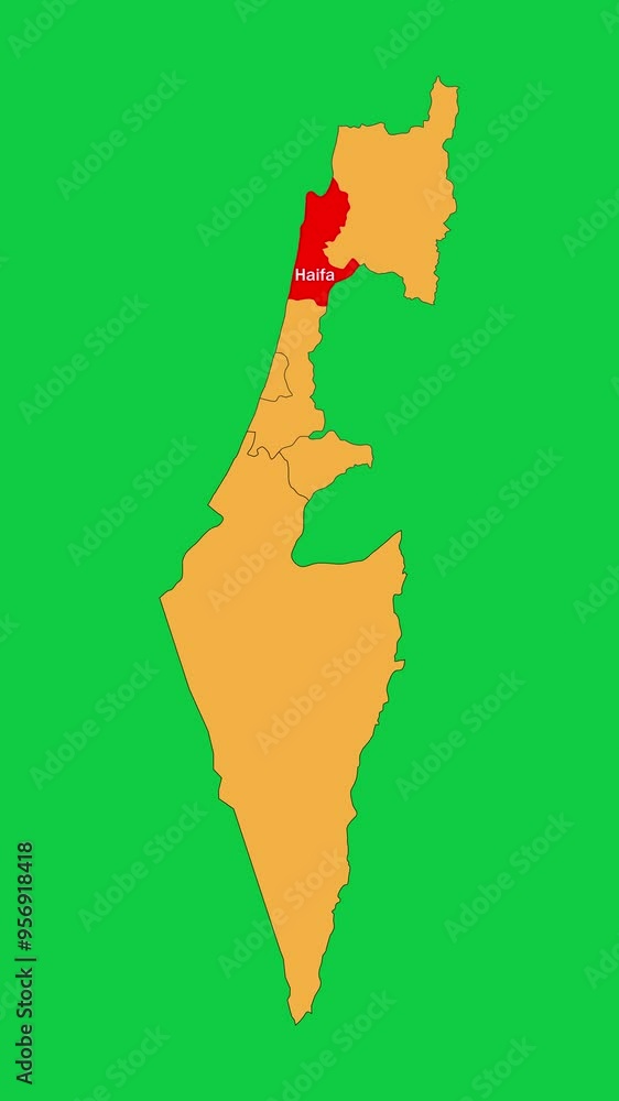 Haifa map animated video. Map Highlighted on the Israel map with ...