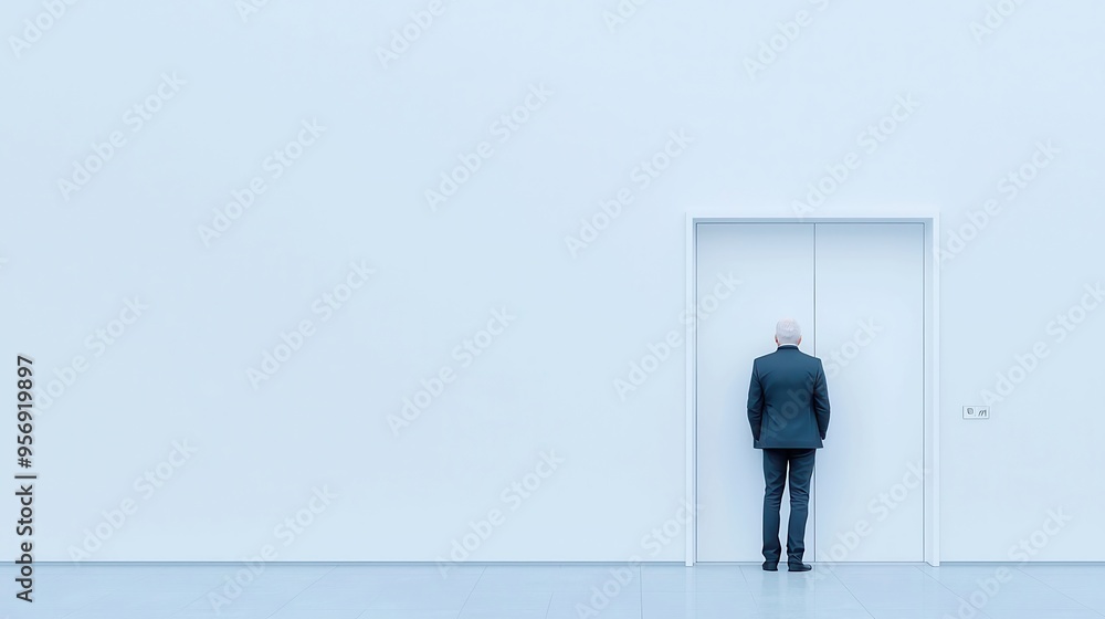 Door of Failure, a man stands before a door marked with a failure sign ...