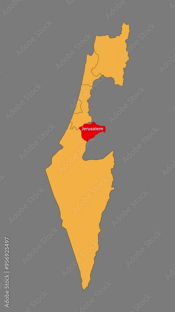 Jerusalem map animated video. Map Highlighted on the Israel map with ...