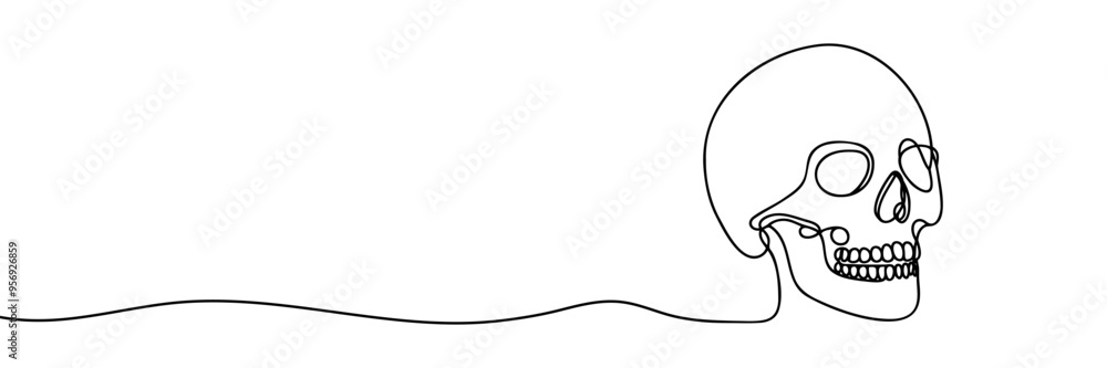 Human scull. One line continuous Halloween skull isolated on white ...