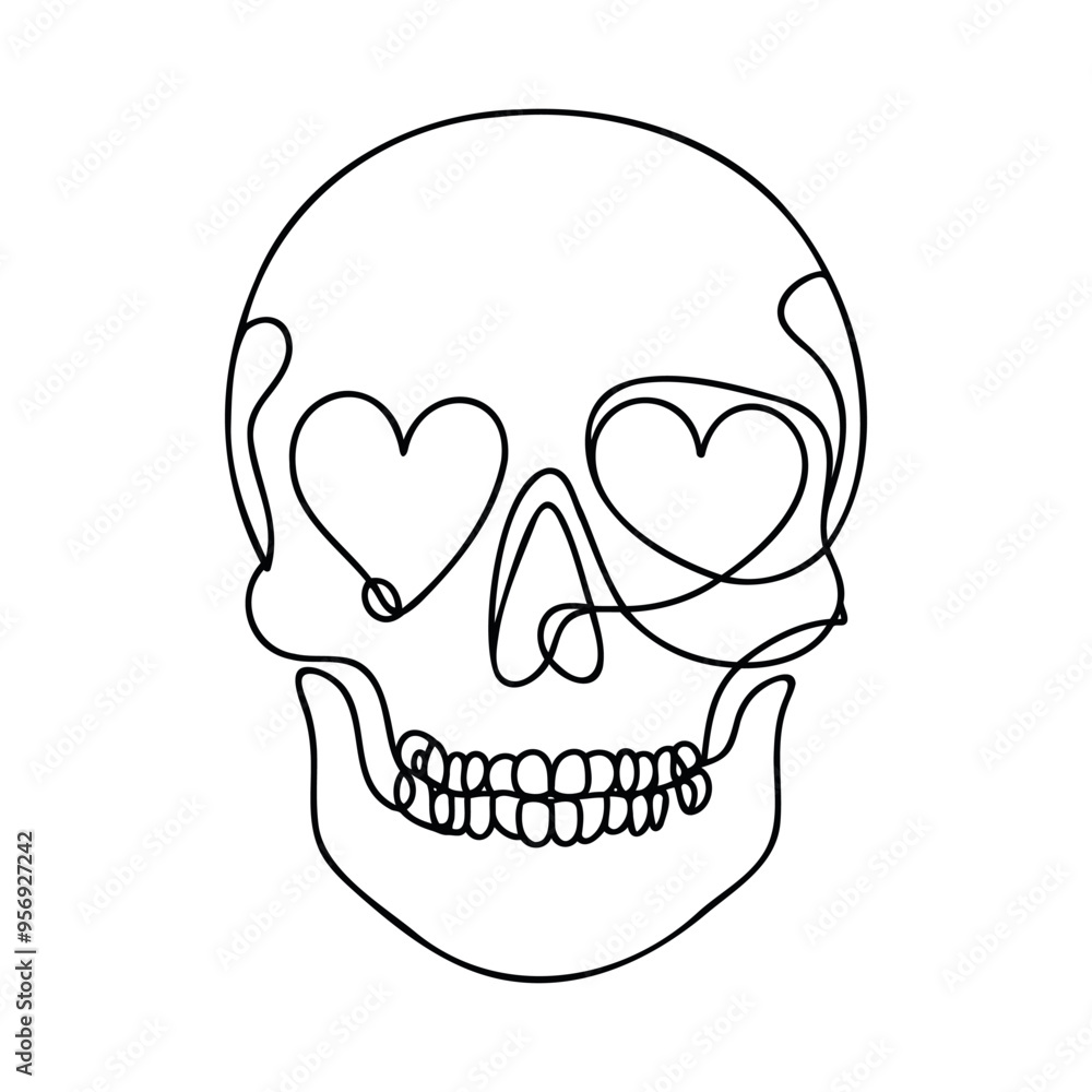Human scull. One line continuous Halloween skull isolated on white ...