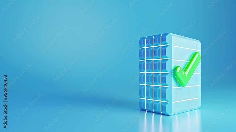 Bright 3D spreadsheet with green check mark symbolizing data accuracy ...
