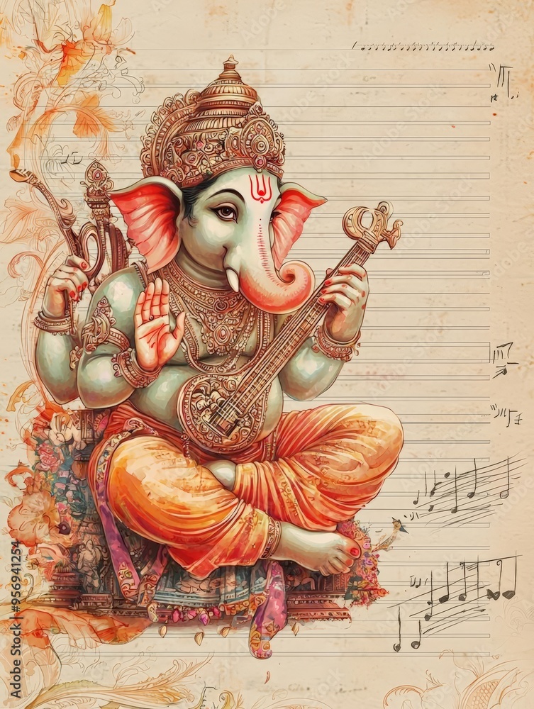 Ganesh musical, A lined note paper with evenly spaced lines centered ...