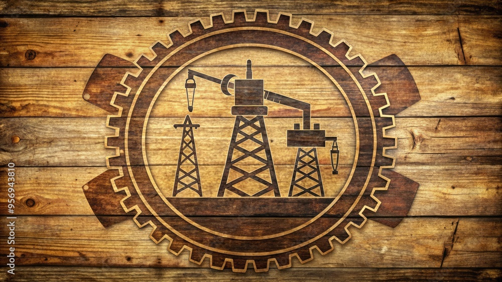 Rustic, distressed oilfield logo featuring a stylized oil derrick and ...