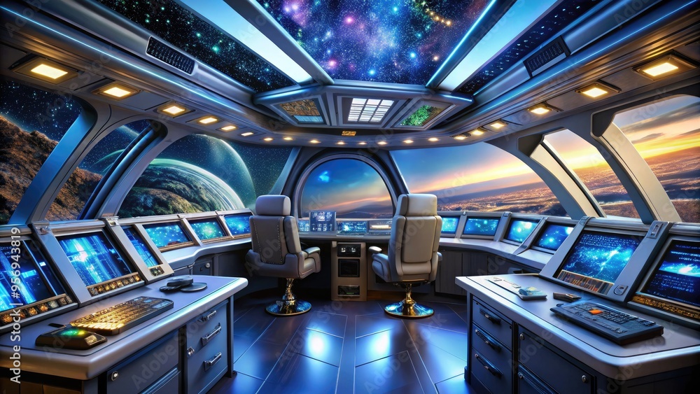 Futuristic Spaceship Interior Features Sleek Metallic Walls Rows Of 3989