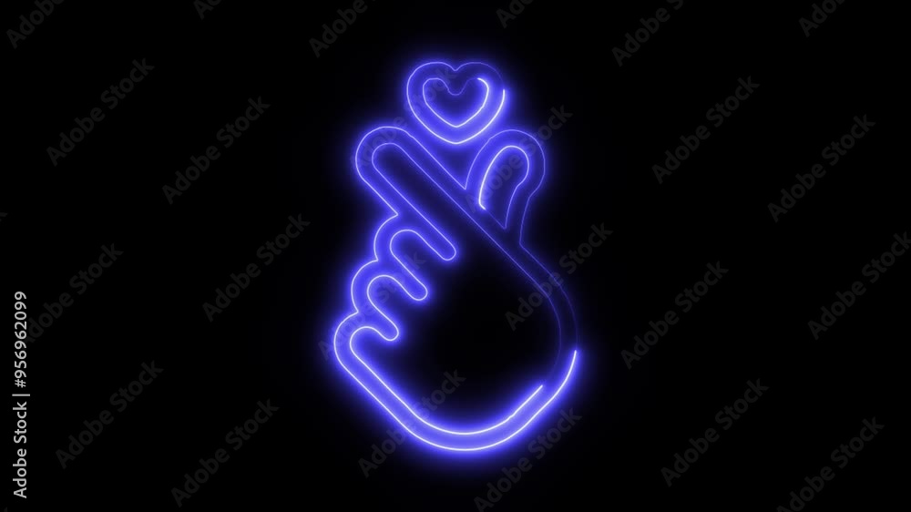 Neon Finger Heart Icon - Glowing Hand Gesture with Heart on Black ...