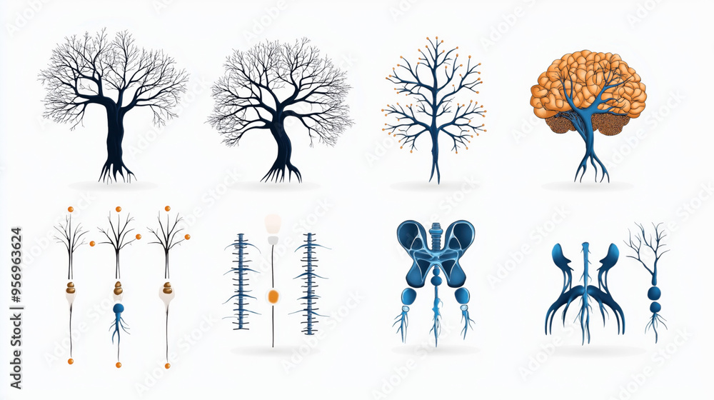 Illustration comparing tree structures to human anatomy and neural ...
