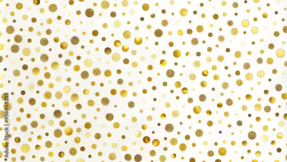 Shiny gold dots in random pattern scattered across a crisp white ...