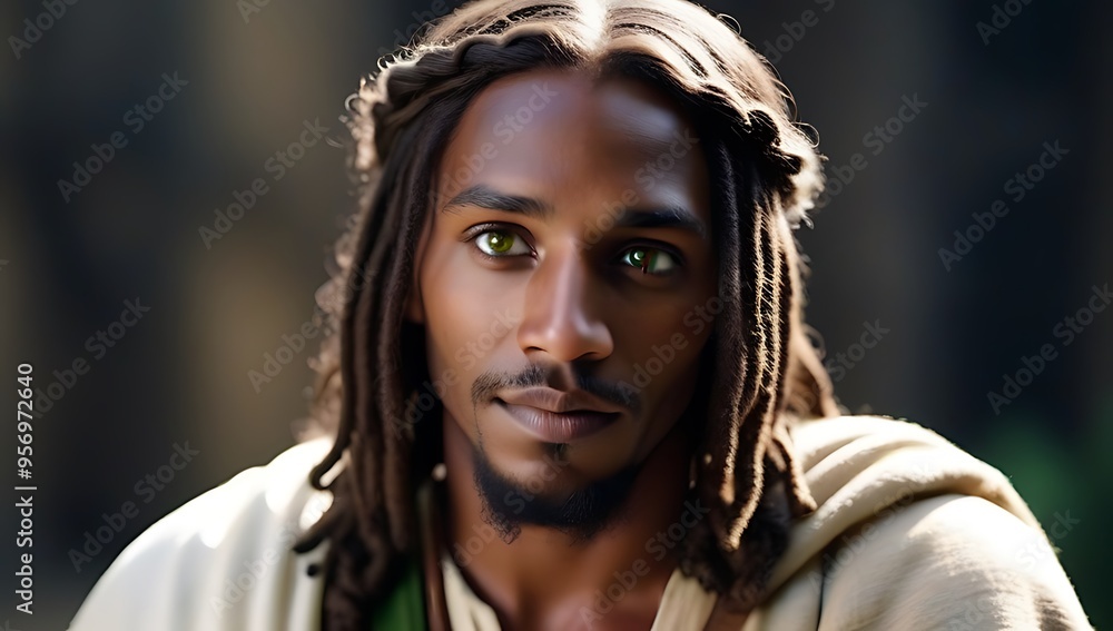 jesus christ depicted handsome african american dark skin green eyes ...
