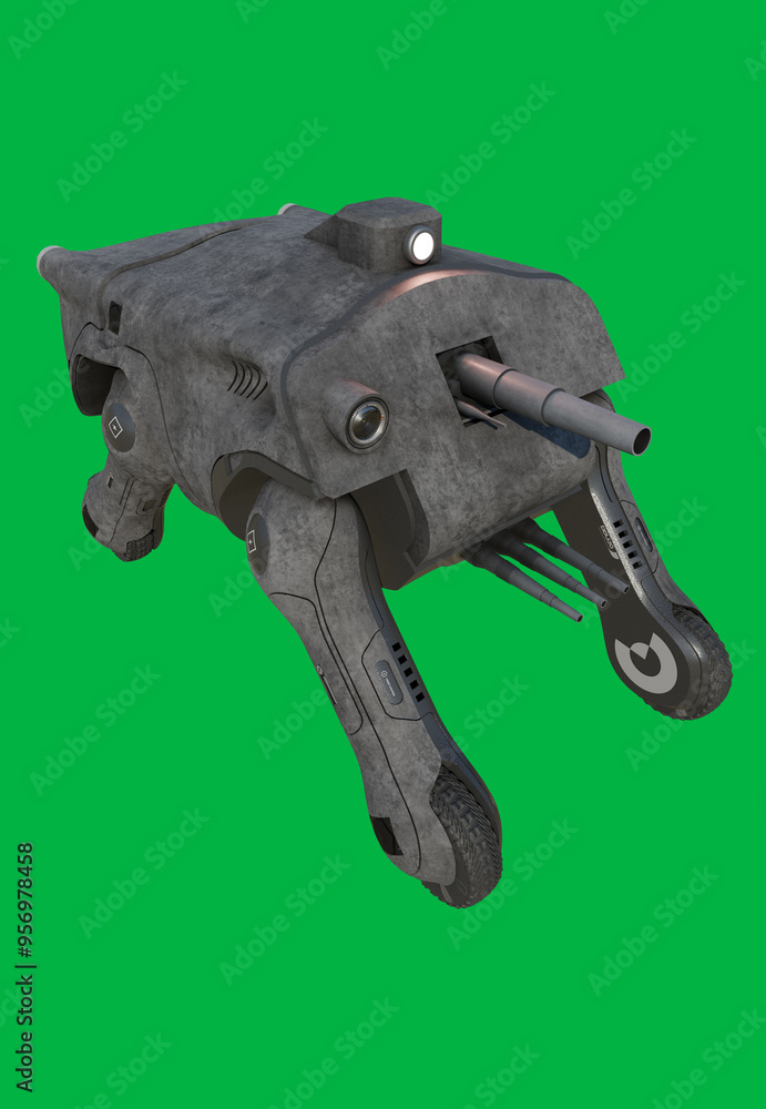 Ground Combat Robot Autonomous Battle Unit on a Green Screen Background ...