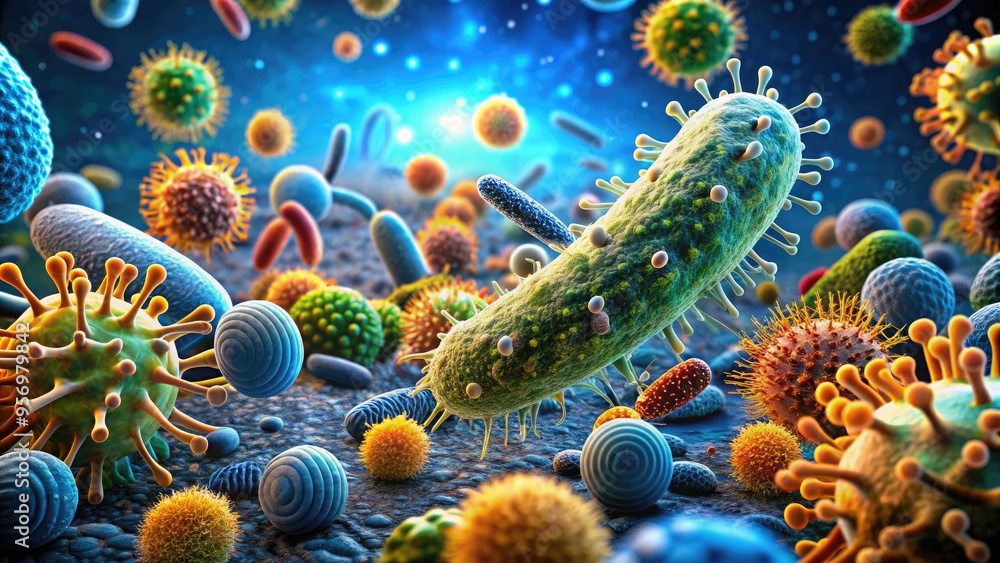 Microscopic germs and bacteria thrive on a dirty, worn, and grimy ...
