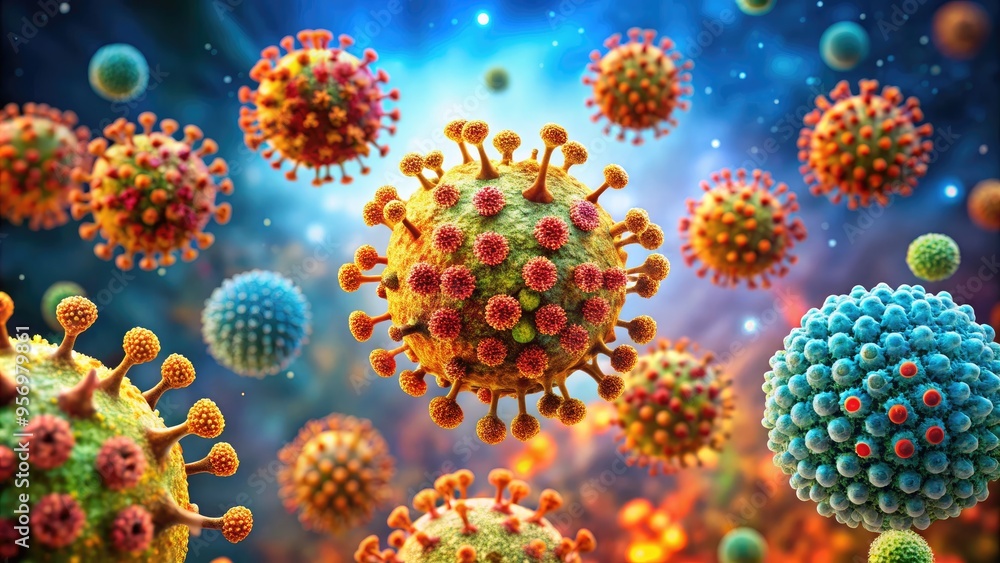 Microscopic illustration of lymphocytes infected with herpesvirus ...