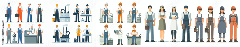 vector set of factory worker characters with flat design style Stock ...