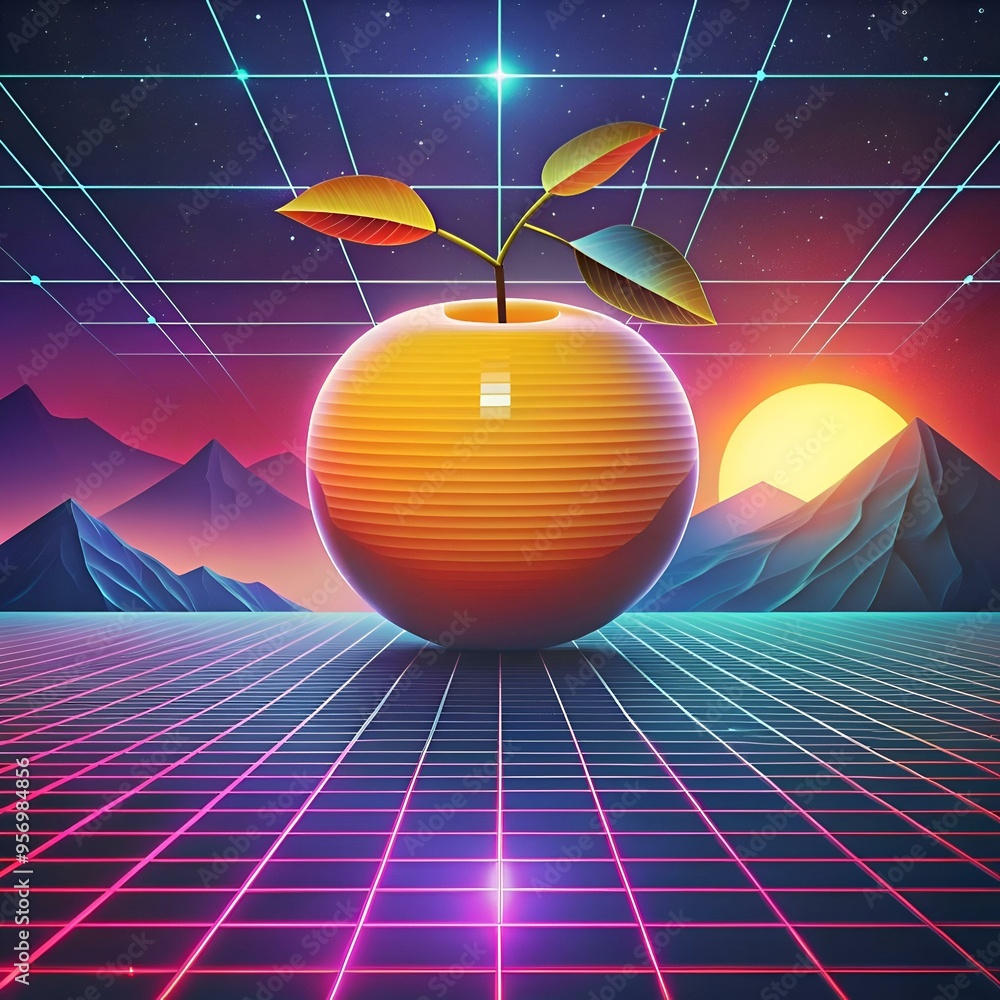 A retro futuristic 3D illustration of a loquat fruit. rendered with a ...