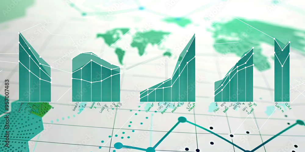 Teal Line Charts on Soft Color Palettes for Environmental Reports Stock ...