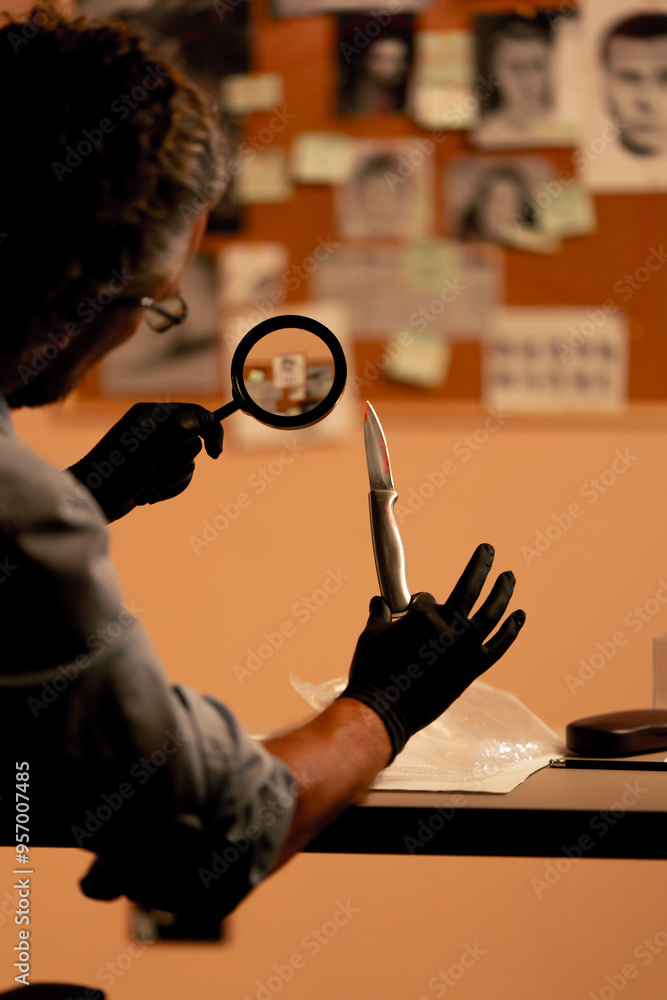 detective's office middle-aged investigator in shirt and tie sitting ...