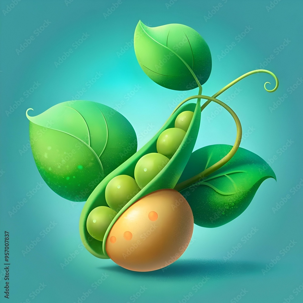 Cute cartoon pea pod illustration with three peas and a sprouting seed ...