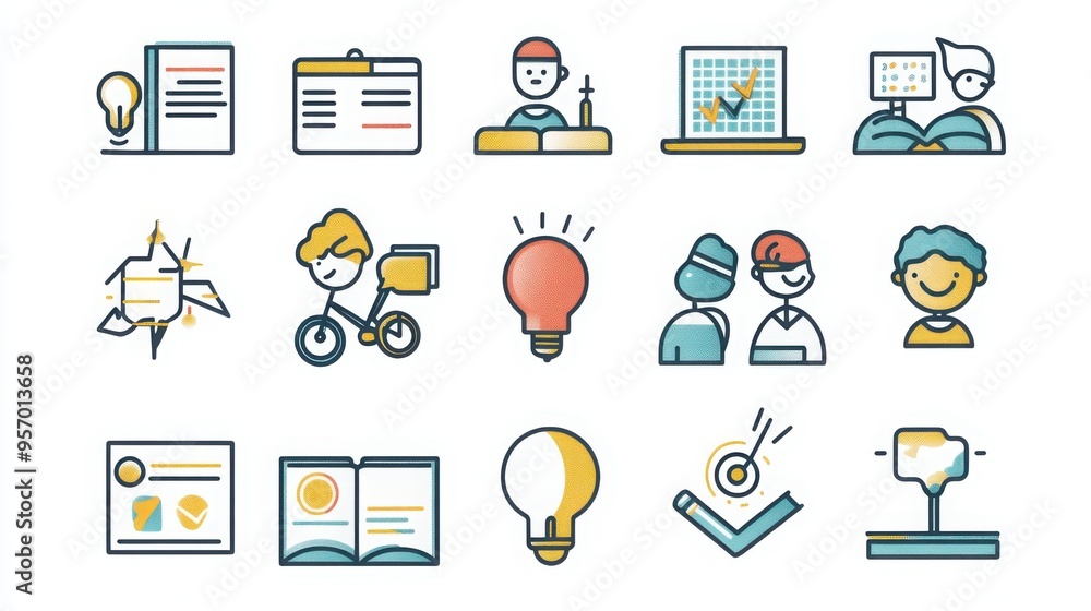 Classroom Activities thin line icon set. Containing group work ...