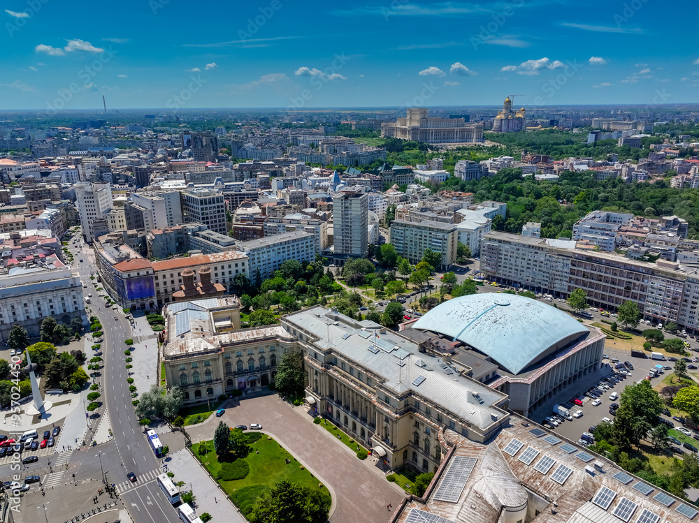 Aerial view of Bucharest. Drone landscape photo with Bucharest city in ...