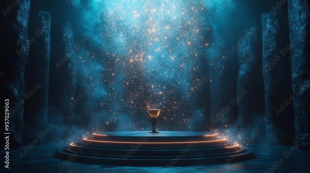 holographic trophy projection futuristic award ceremony glowing ...