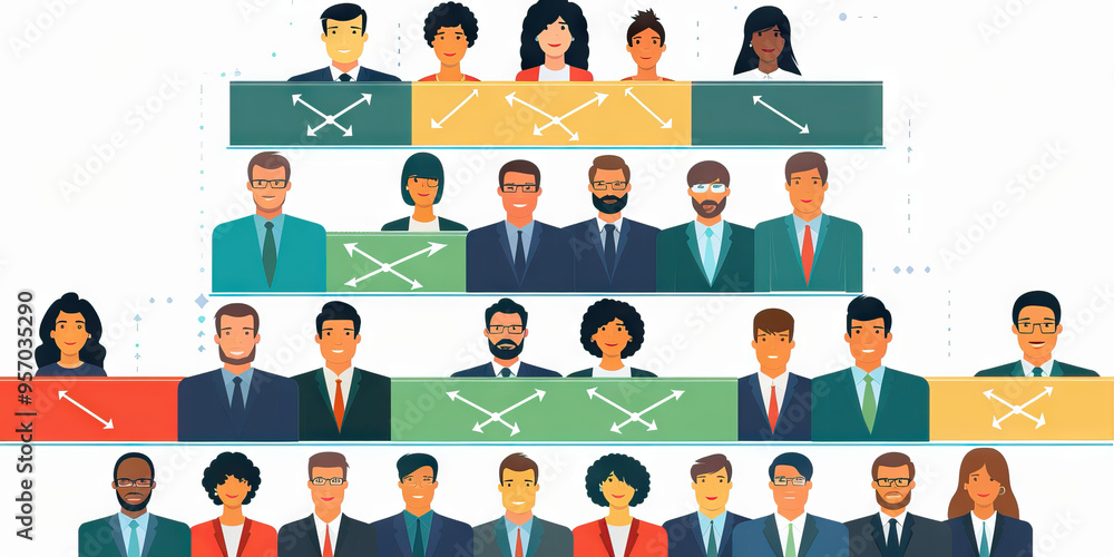 A color-coded organizational chart showing the hierarchy of a large ...