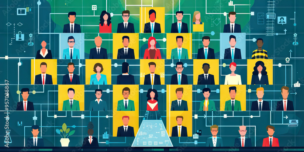 A color-coded organizational chart showing the hierarchy of a large ...