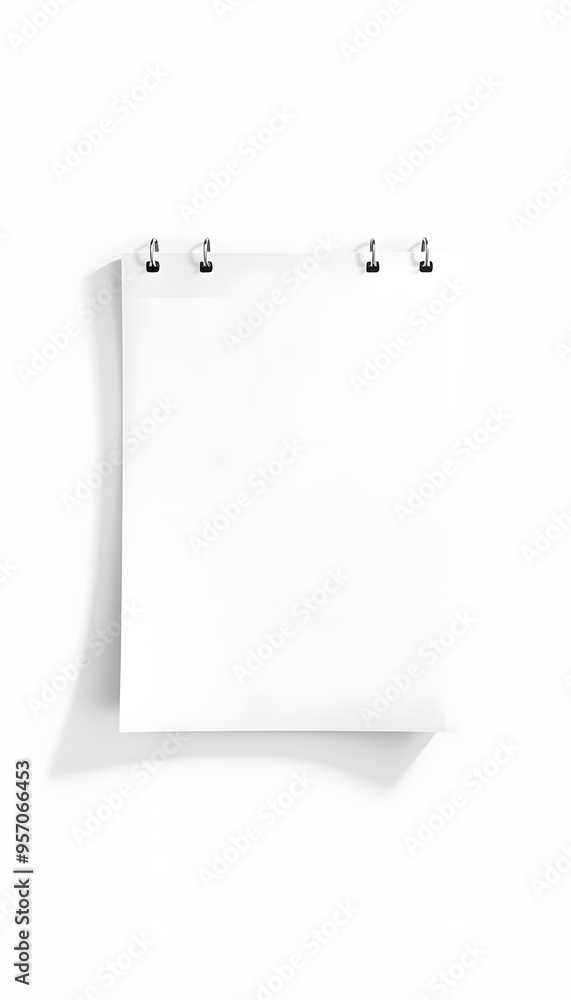 Blank white calendar mock up front view, curved corners set, isolated ...