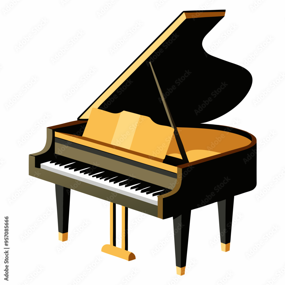 piano silhouette, a grand piano shape, grand piano and music notes ...