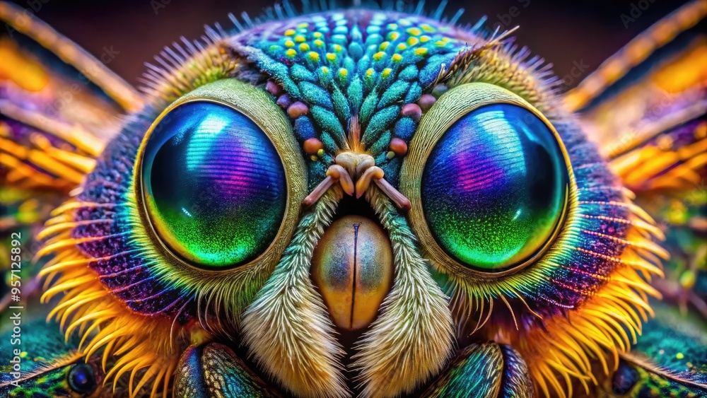 Vibrant, intricate details of a moth's compound eye, with shimmering ...