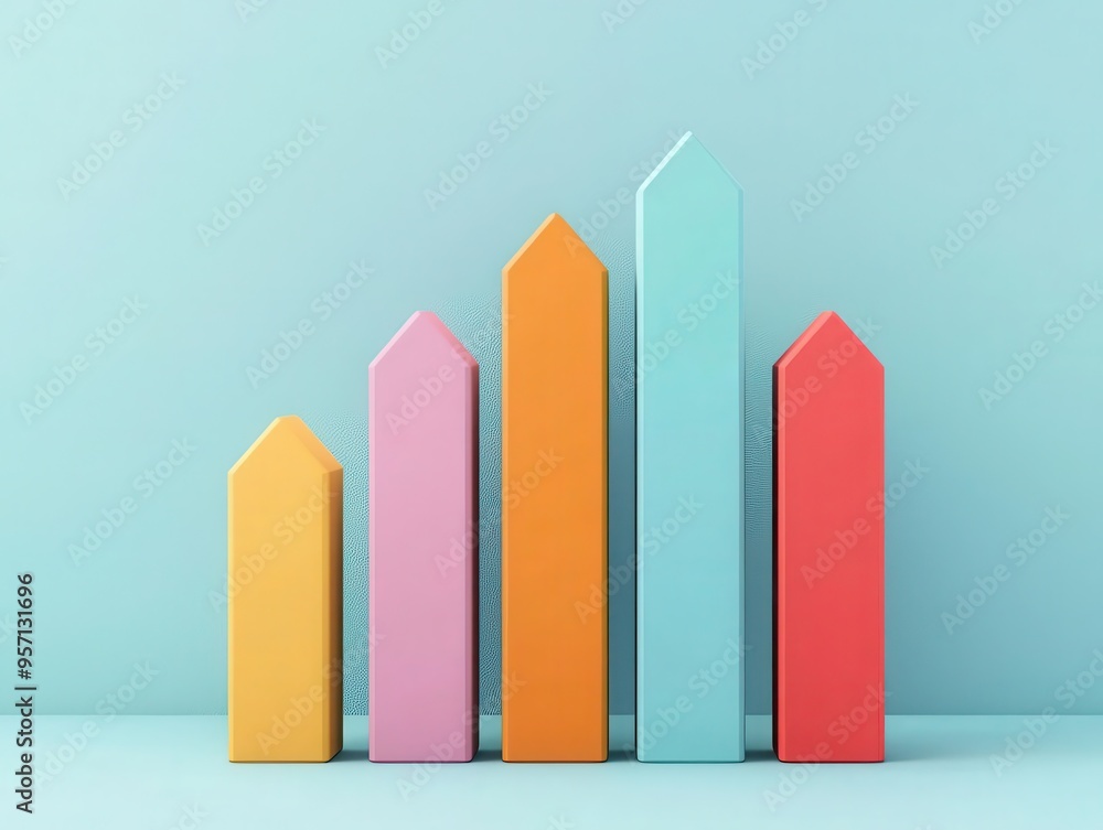 Colorful 3d Bar Chart On A Pastel Background Representing Growth And Data Analysis In A Modern