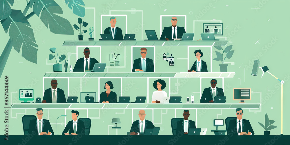 An org chart of executive positions and responsibilities, with each box ...