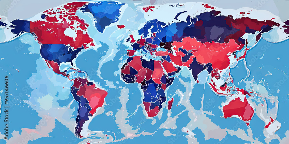 A world map showing the concentration of industry sectors, with shades ...