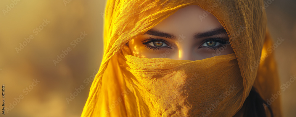 Stunning mysterious woman with face covered by veil, eyes enchanting ...