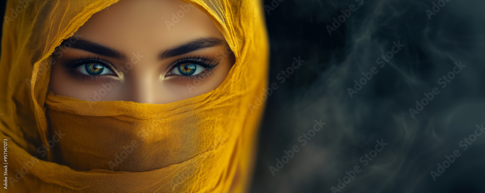 Most beautiful mysterious woman with veil covering her face and ...