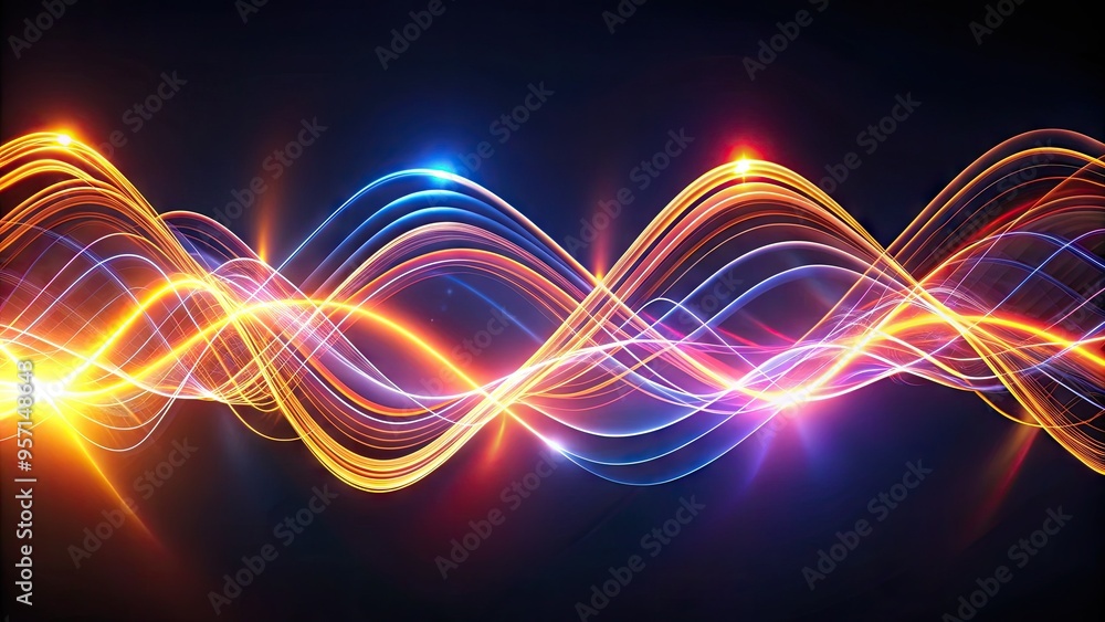 Wavy lines of light dancing across a dark background, creating an ...