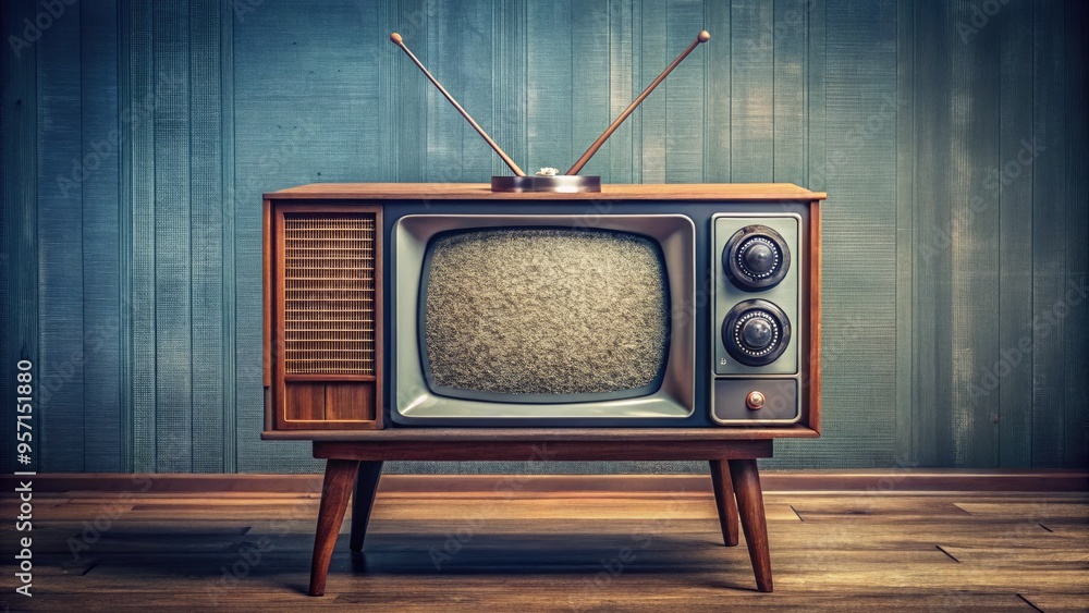 Vintage retro television set with wooden cabinet, tuning dials, and ...