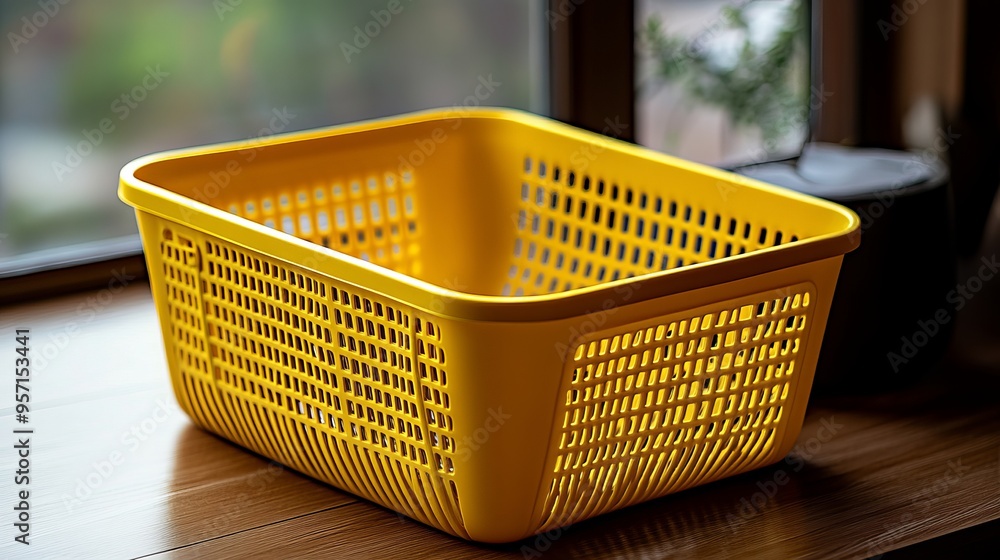 yellow Plastic Basket. A versatile and lightweight container designed ...