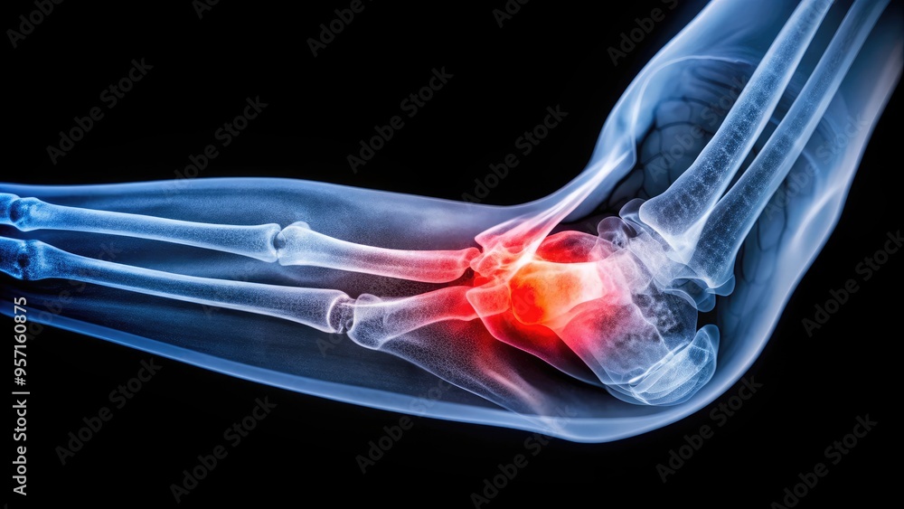 X-ray image of a severely injured elbow joint showing displacement of ...