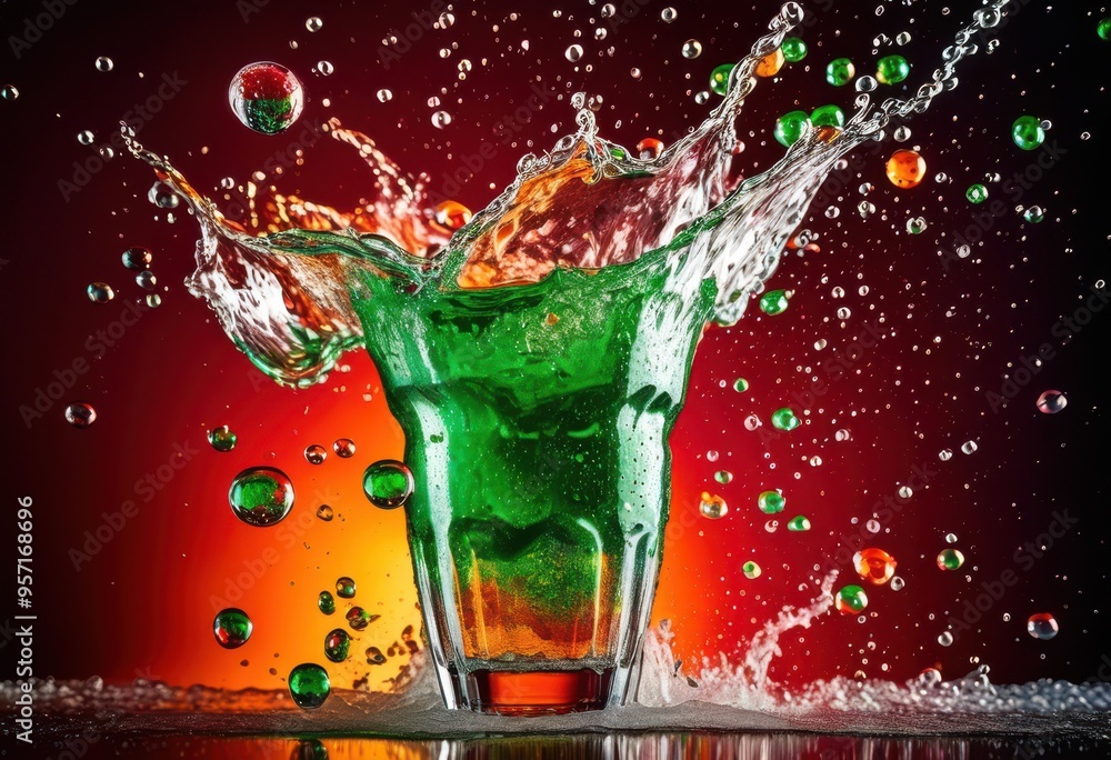 colorful soda eruption clear glass bubbles foamy splash captured motion ...