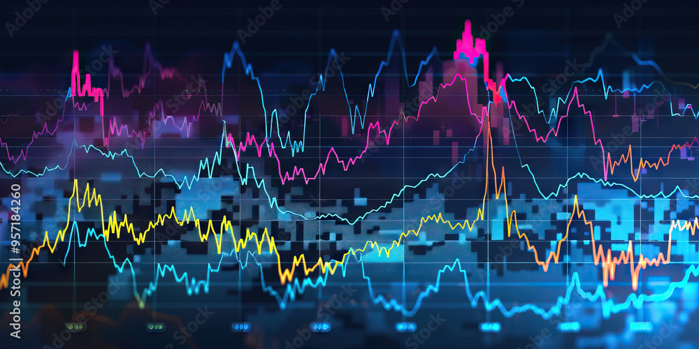 A line graph displaying historical trading volumes with different ...